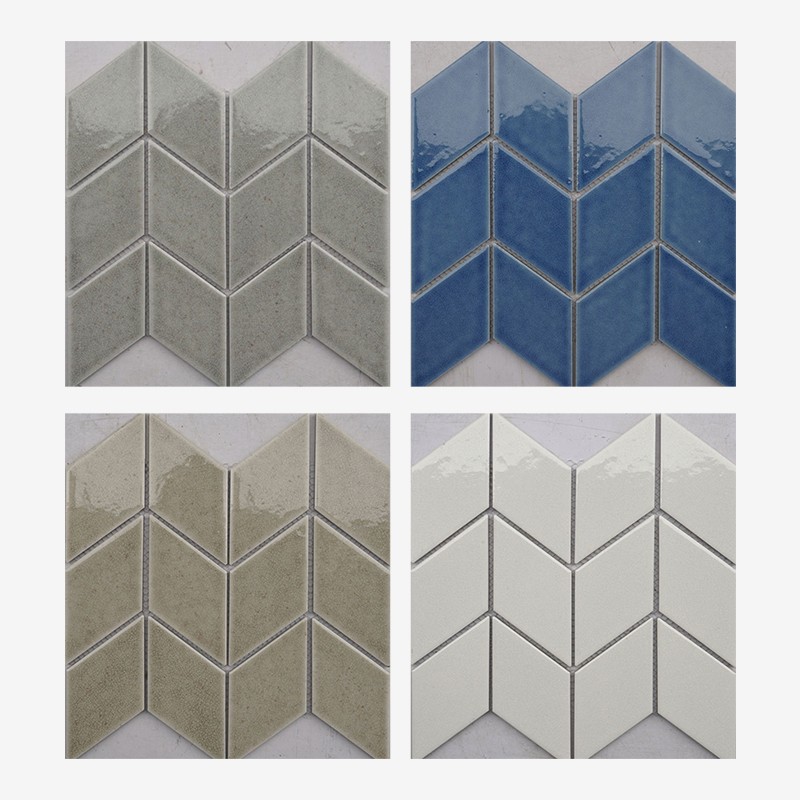 Chevron Mounted Rhomboid Porcelain Mosaic With Crackled Glaze Effect ...