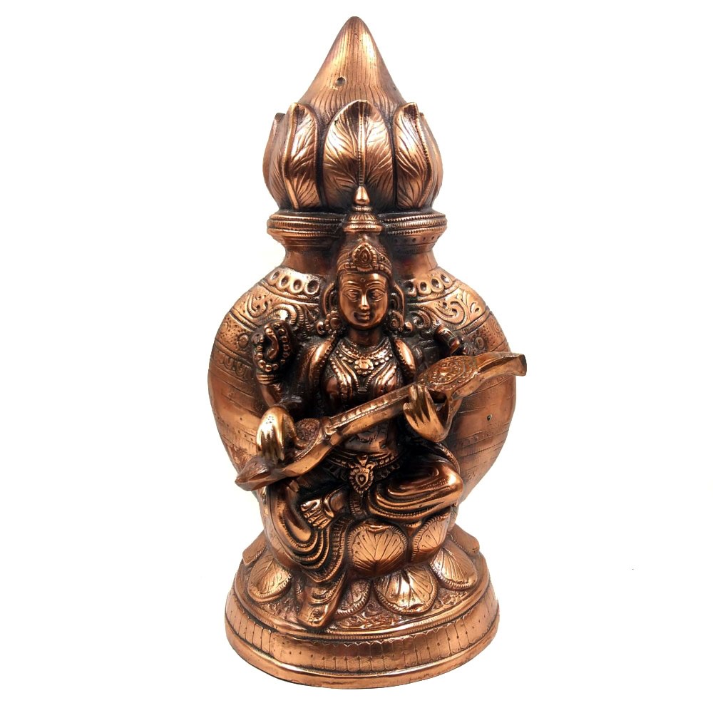 Black Metal Kalash Saraswati Idol L11.50" x W8" x H20.75" | Kapasi ...